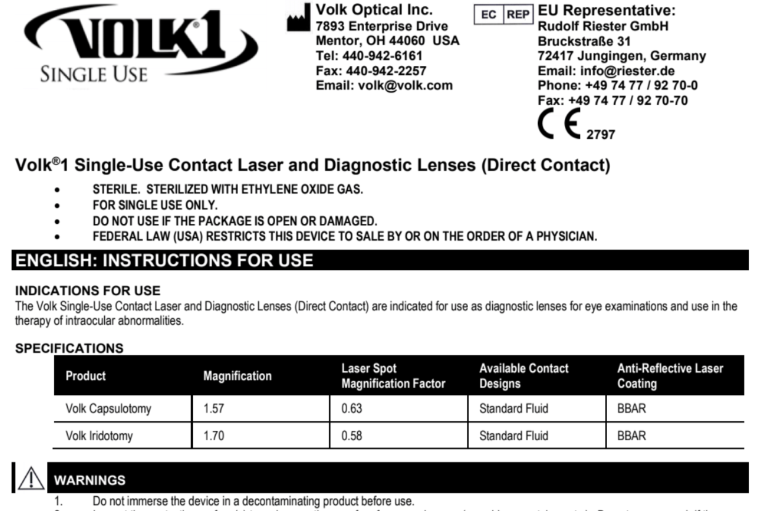Product Guides | Single-Use Lenses - Volk Optical